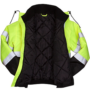 Pyramex Safety RJ3210XL RJ32 Series Jackets Hi-Vis Lime Bomber Jacket with Quilted Lining- Size Extra Large