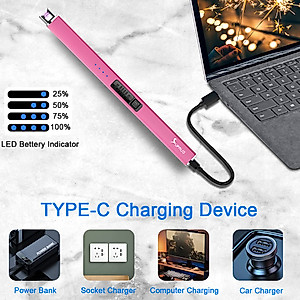 MeeToo Fluorescent Lighter Electric Candle Lighter Rechargeable USB Lighter Plasma Arc Windproof Grow in The Dark for Candle Party (Pink)