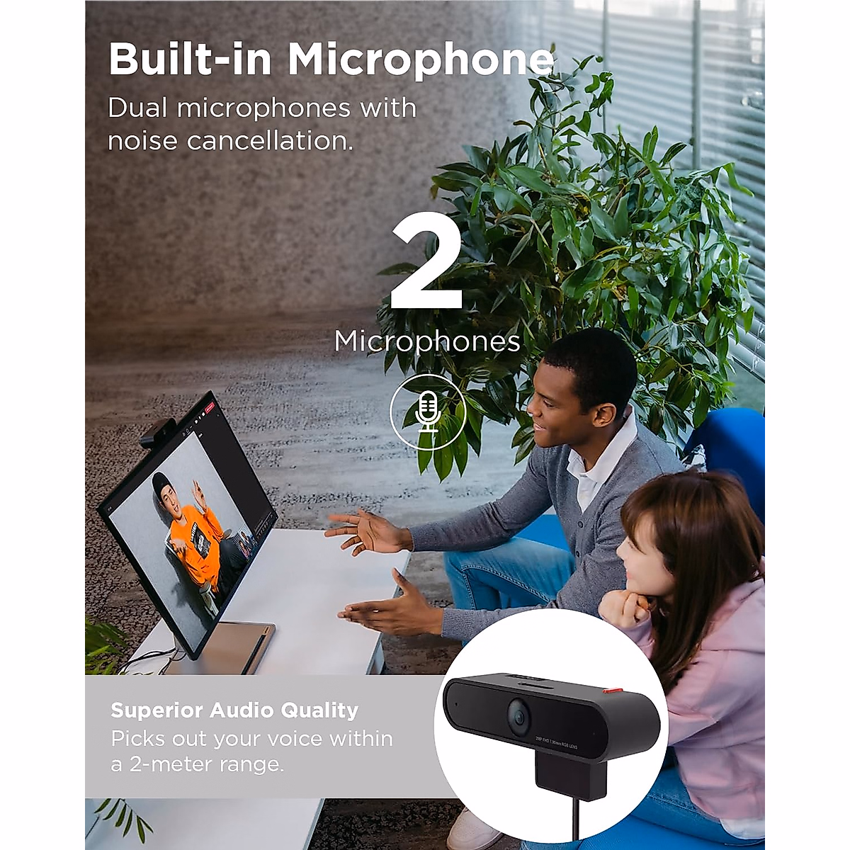 Lenovo HD 1080p Webcam (LC50) - Monitor Camera with 90° Wide Angle, Dual Microphones & Smart Video Capture – Magnetic Desktop Cam w/ Privacy Shutter & Light for Virtual Class, Meetings & Conferences