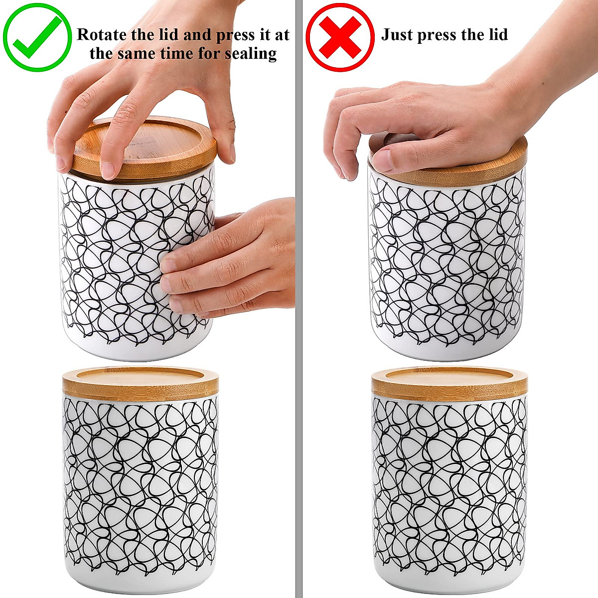 Yesland 3 Pack Kitchen Canisters Ceramic Food Storage Jar, 24 Fl Oz Round Canister Sets Coffee Canister with Airtight Lid for Ground Coffee, Sugar, Tea, Spices - Black Flower Pattern