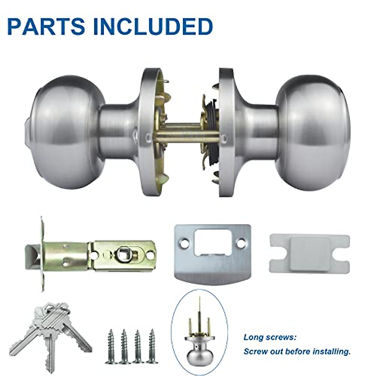 Comfhouse 5 Pack Stainless Steel Ball Entry Door Knob, Keyed-Alike Satin Nickel Entrance Door Knob,Interior/Exterior Door Knob with Lock For Bedroom Bathroom, Front Entry Door Knobs with Lock Same Key