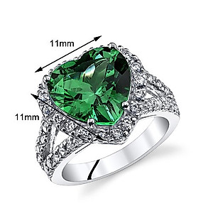 PEORA 6.00 Carats Heart Shape Simulated Emerald Ring Sterling Silver Size 9