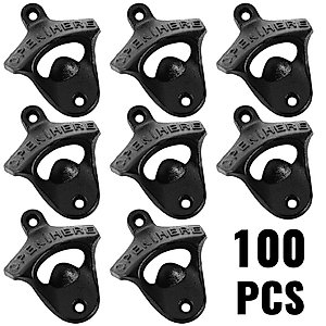 OrangeA Cast Iron Bottle Opener 100 Pcs Rustic Classic Wall Mount for Home Bars and Man Cave