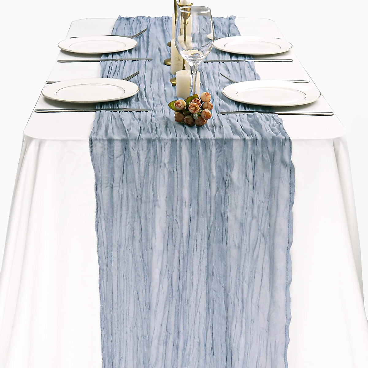 12 Pcs Cheesecloth Table Runner 13FT Boho Rustic Gauze Table Runner Bulk 35x157Inch Romantic Cheese Cloth Sheer Table Runner Decor for Wedding Dining Holiday Event Birthday Anniversary(Dusty Blue)