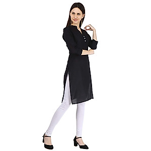 Ramkudi Indian Women's Plain Cotton Kurti Black Top