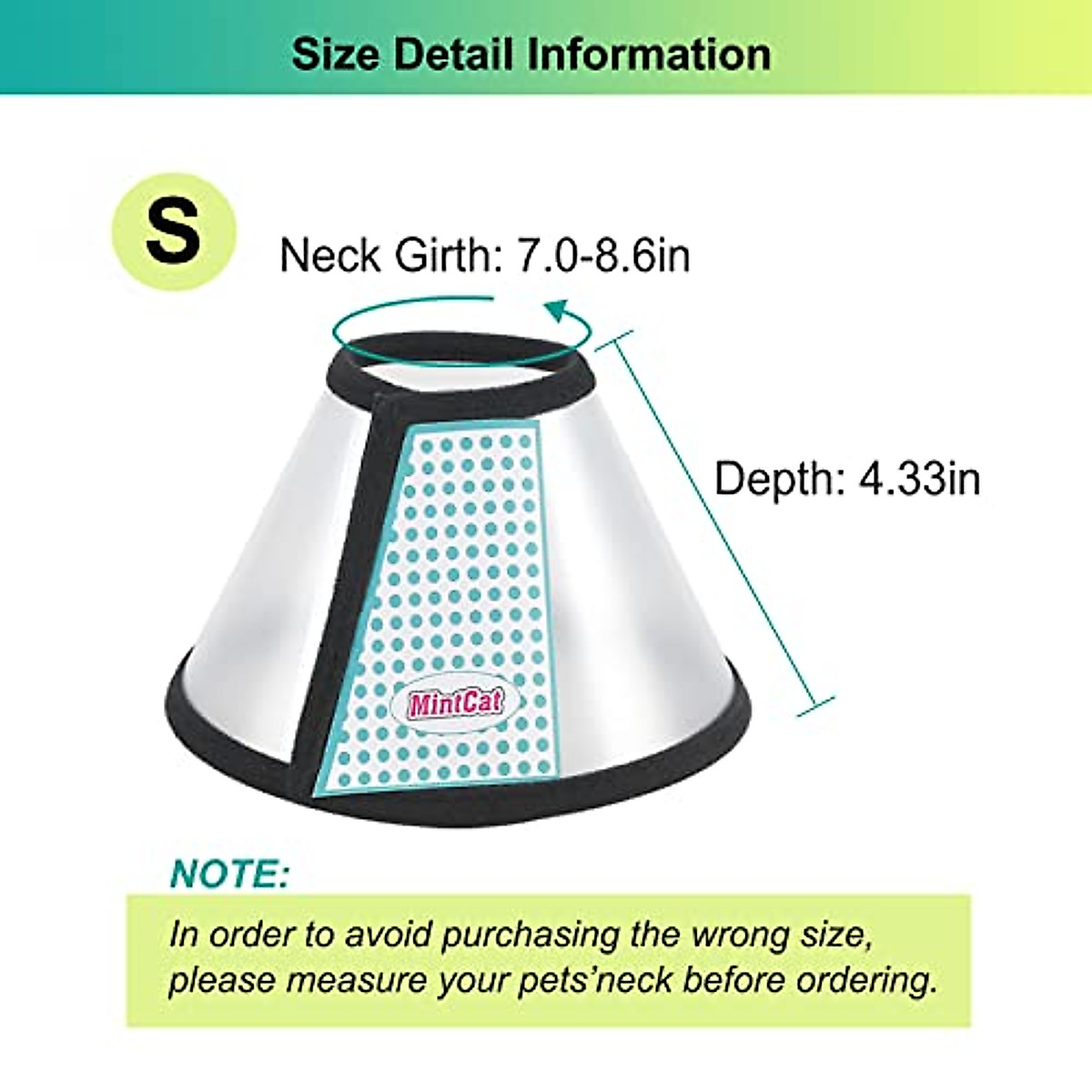 MintCat Cat Cone, Adjustable Cat Cone Collar Soft, Lightweight Cat Recovery Collar, Protective Cat Cones to Stop Licking Pet Cone, Plastic Elizabethan Collar for Cats Kitten Small Dog After Surgery, S