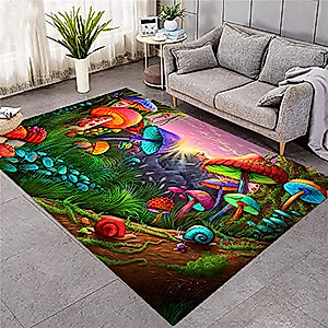 LGGQQW Psychedelic Forest Mushroom Area Rugs,Hippie Mushroom catpets for yogo livingroom Bedroom