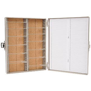 Heathrow Scientific 100 Place Microscope Slide Box, Cork Lining, Nickel-Plated Clasp, Gray (8.25" Length x 7" Width x 1.3" Height)