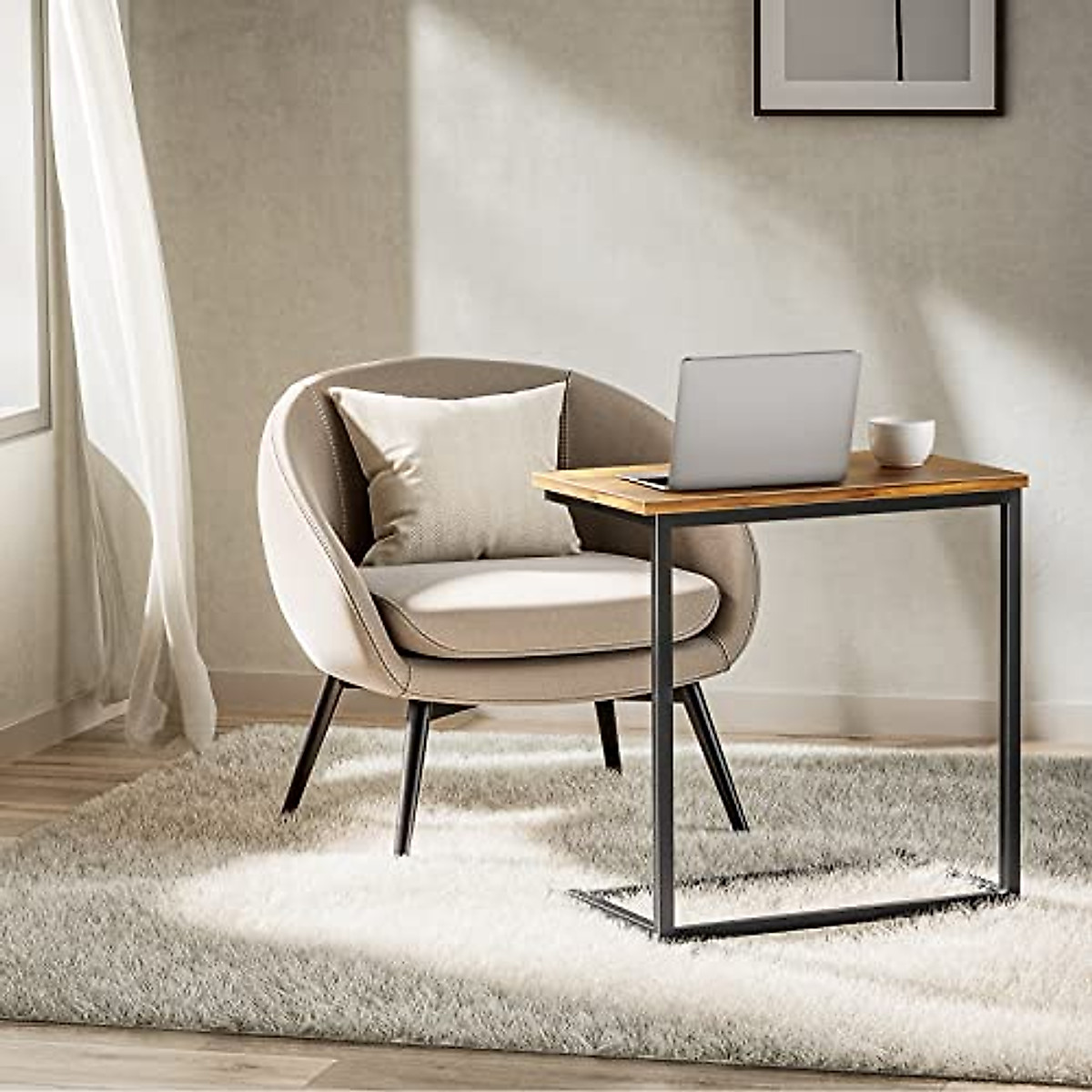 Pipishell C Shaped End Table 27 inches High, Side Table for Couch Slide Under, C Table Sofa Side End Table for Living Room PIET06