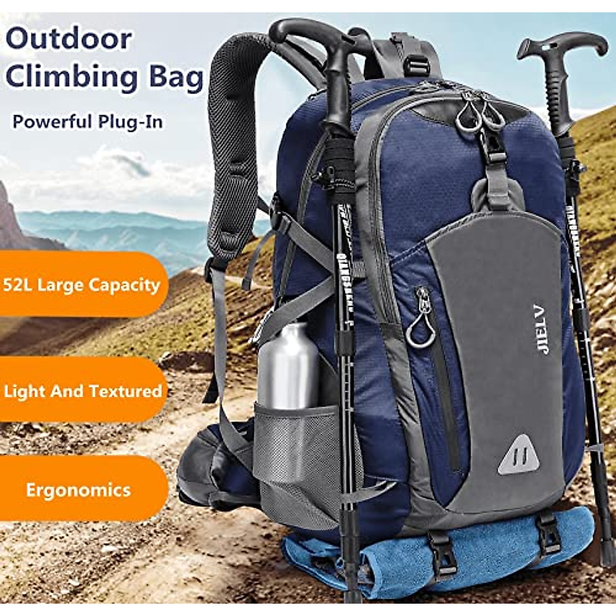 JIELV Hiking Backpack 45L Waterproof Camping Backpack Daypack Lightweight Outdoor Sport Travel for Men Women(Blue)