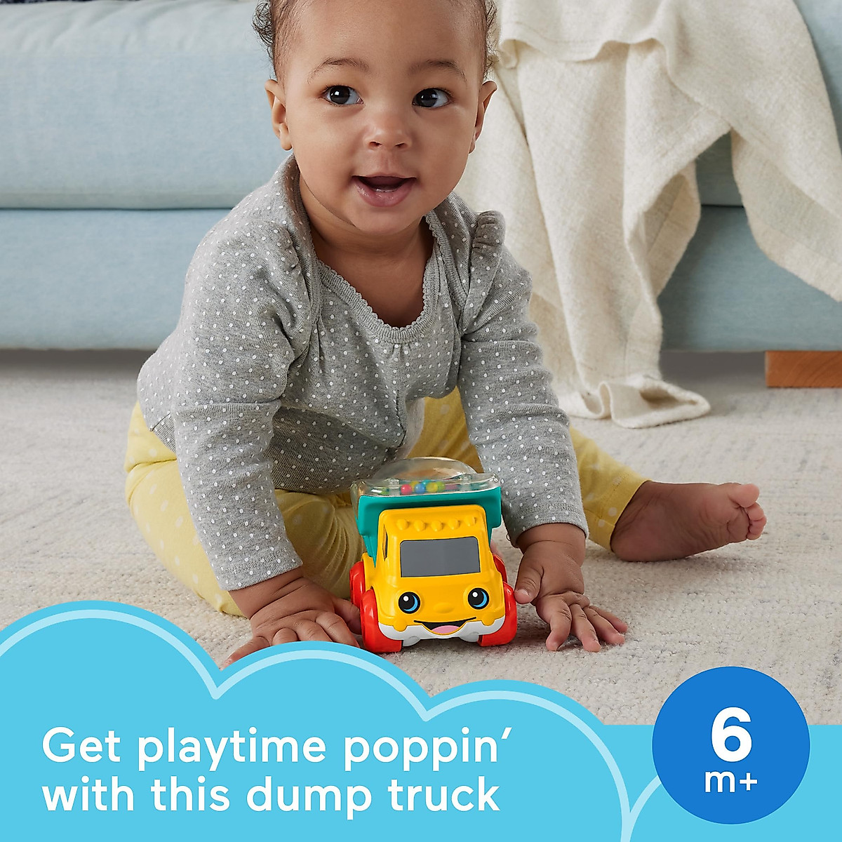 Fisher-Price Baby Toy Poppity Pop Dump Truck Push-Along Vehicle with Fine Motor Activities For Infants Ages 6+ Months