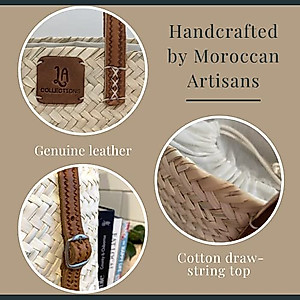 LA Collections Natural Straw and Leather Bag, Backpack, Tote, Adjustable Leather Straps, Perfect for Beach, Shopping, Market, Picnic, Music festival. Handcrafted by Moroccan artisans.