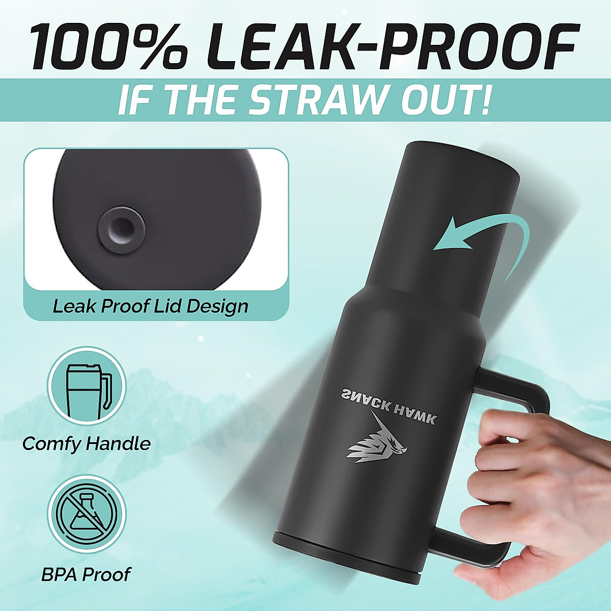 Snack hawk 40oz Insulated Stainless Steel Travel Coffee Tumbler with Handle and Straw | 100% Leak-Proof Mug | Car Cupholder Friendly | Perfect Water Cup Gift for Everyone