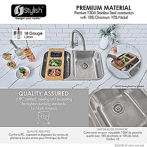 STYLISH 31 1/4 x 18 inch Drop-in or Undermount Stainless Steel Double Bowl Kitchen Sink with Standard Strainers, S-200T