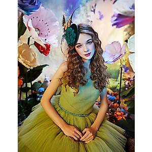 Coucoland Fascinators Hat for Women Pillbox Tea Party Hat Derby Butterfly Feather Cocktail Fascinator Headband (Dark Green)