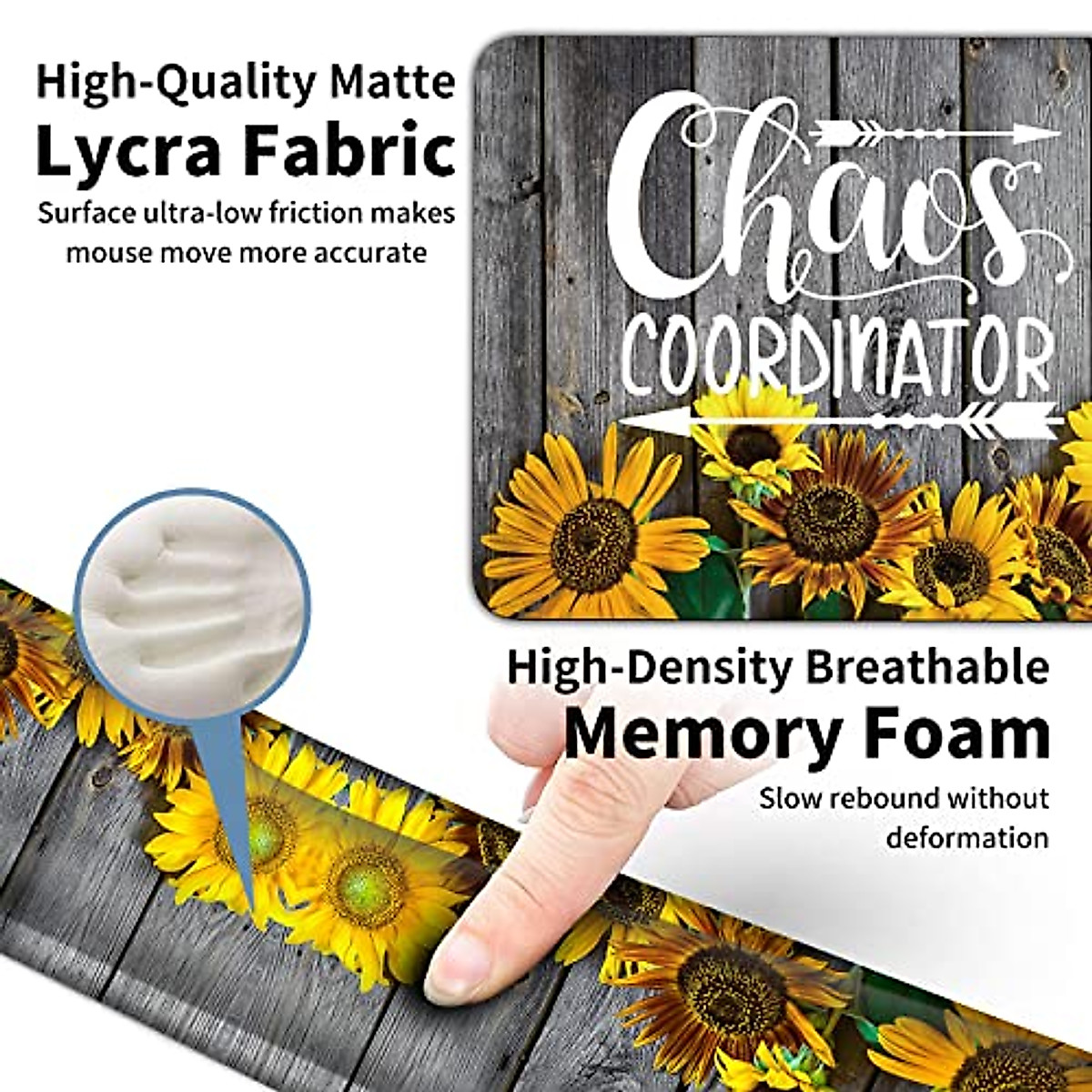 Keyboard Wrist Rest + Mouse Pad + Mouse Wrist Rest Support + Coaster Set, Ergonomic Memory Foam Mouse and Keyboard Pad Set for Laptop Computer Office Home Working Gaming,Sunflower Chaos Coordinator