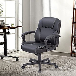 Home Office Chair with Arms and Back Support, PU Leather Ergonomic Computer Desk Chair, Mid Back Executive Office Chair with Wheels (Red)