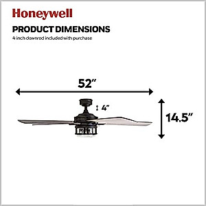 Honeywell Ceiling Fans Bonterra, 52 Inch Contemporary Indoor LED Ceiling Fan with Light and Remote Control, Dual Finish Blades, Reversible Motor - Model 50690-01 (Matte Black)