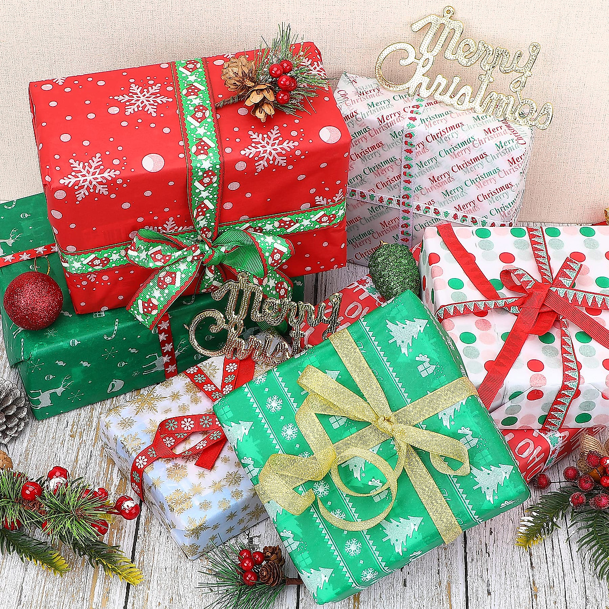 SANNIX 100 Sheets Christmas Tissue Paper Xmas Bulk Gift Wrapping Paper Bag for Christmas Gift Wrapping Boxes DIY Crafts Birthday Holiday Decoration 19.7 ×13.8 Inch (10 Patterns)