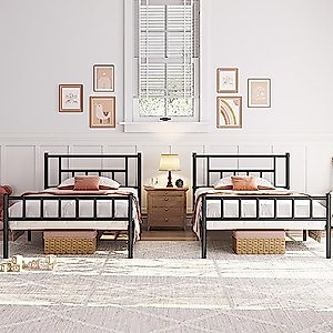Yaheetech 2 Pcs 13 inch Twin Size Metal Bed Frame with Headboard and Footboard Platform Bed with Storage No Box Spring Needed Mattress Foundation, Black