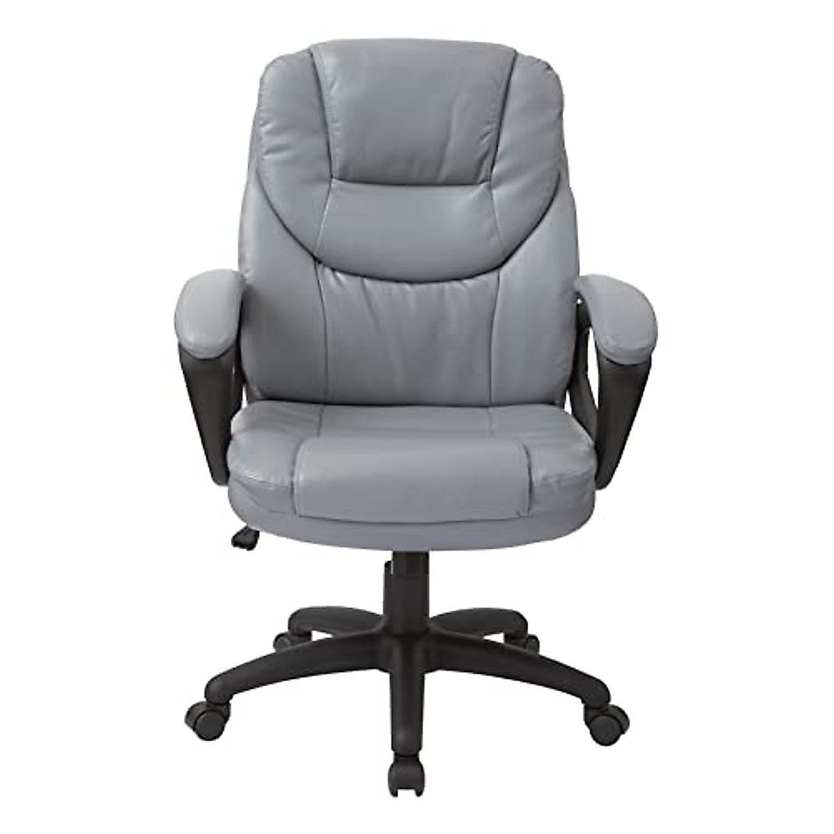 Office Star FL Series Faux Leather Manager's Adjustable Office Chair with Lumbar Support and Padded Arms, Charcoal Grey