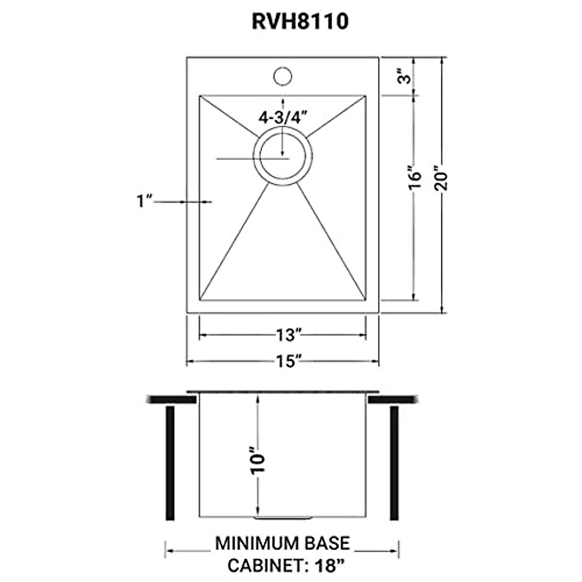 Ruvati 15 x 20 inch Drop-in Topmount Bar Prep Sink 16 Gauge Stainless Steel Single Bowl - RVH8110