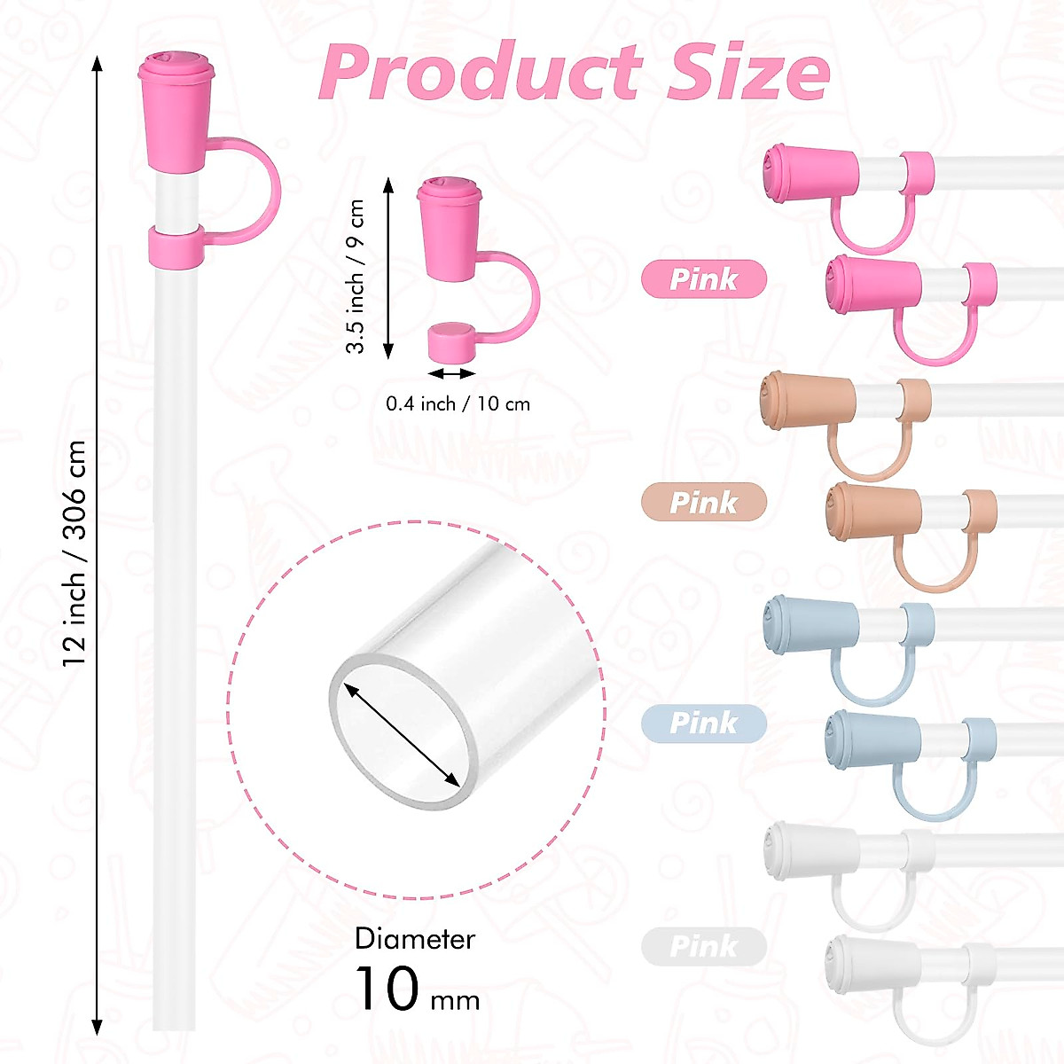 8 Straws with Cover Cap for Stanley Tumbler Replacement - Reusable Straw with Stopper Tips, Perfect for Stanley Cup with Handle H2.0, 14, 20, 30, 40oz Accessories (D_8 Clear Straws + 8 Tumbler Covers)