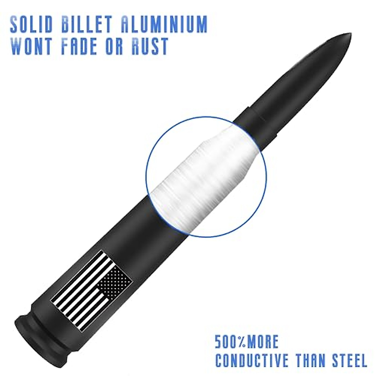 Truck Car Bullet Antenna with Valve Stem Caps Mast for GM Chevy Silverado 1500 2500 3500 HD Ford F150 F250 F350 Denali Heavy Pickup Jeep AM/FM Truck Accessories (Matte Black)-America Flag