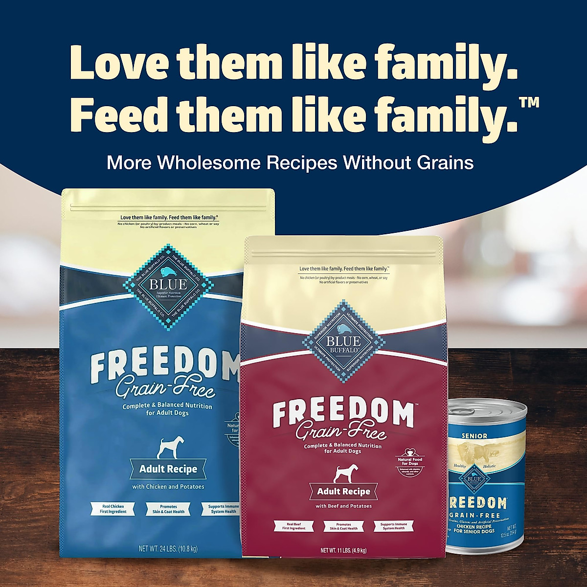 Blue Buffalo Freedom Grain-Free Dry Dog Food, Complete & Balanced Nutrition for Adult Dogs, Made in the USA With Natural Ingredients, Beef & Potatoes, 11-lb. Bag