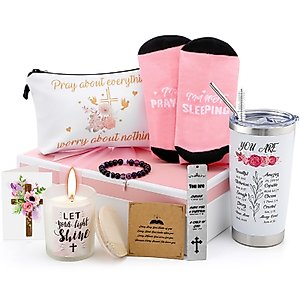 Uiifan 11 Pcs Christian Gifts for Women Faith Pink Inspirational Religious Present Basket Spiritual Birthday Biblical Catholic Mother's Day Gifts for Mom Women Baptism Holiday