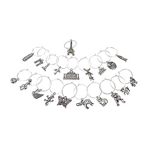 Palm City Products Travel & Animal Themed Wine Charm Gift Set with 20 Beautiful Wine Charms