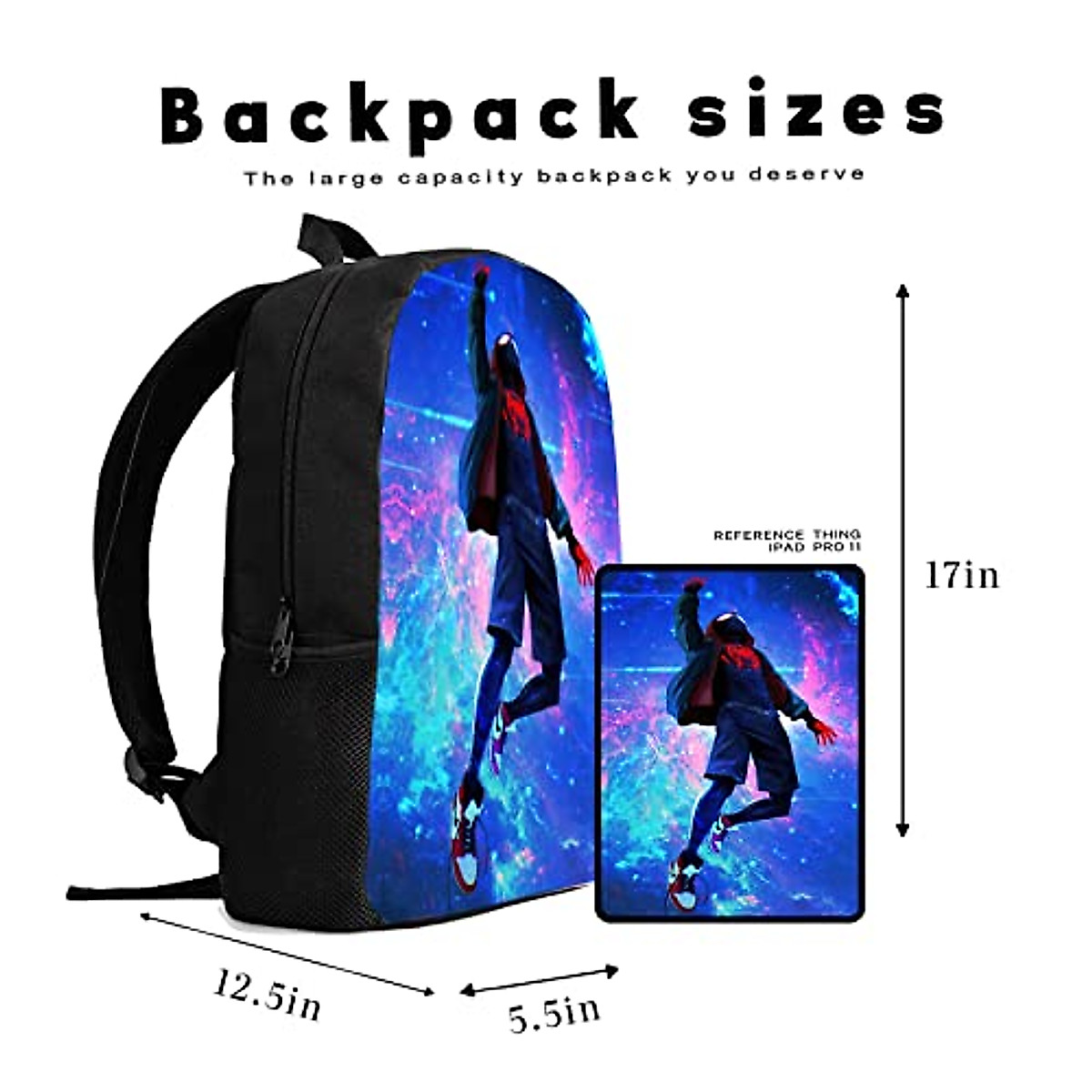 Vonpcaty 3Pcs Cool Cartoon Backpack with Lunch Bag Pencil Case Set, Large Capacity Bookbag 17-Inch Bag Travel Bag Lightweight Bag for Boys Girls Blue