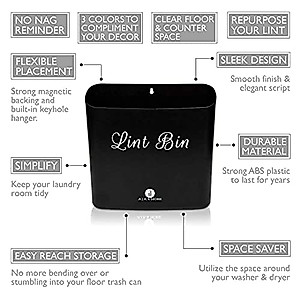 A.J.A. & MORE Lint Holder Bin with Magnetic Strip and Pocket Treasures Bin Magnetic Coin Holder (2 Piece Set) for Laundry Room Organization or Laundry Room Décor (Matte Black)
