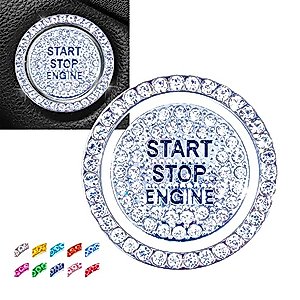 Hallomomo Bling Ring Emblems - Silver Crystal Rhinestone Car Decal, Glamorous & Trendy, Fits Push Start Buttons & Knobs, Easy to Apply