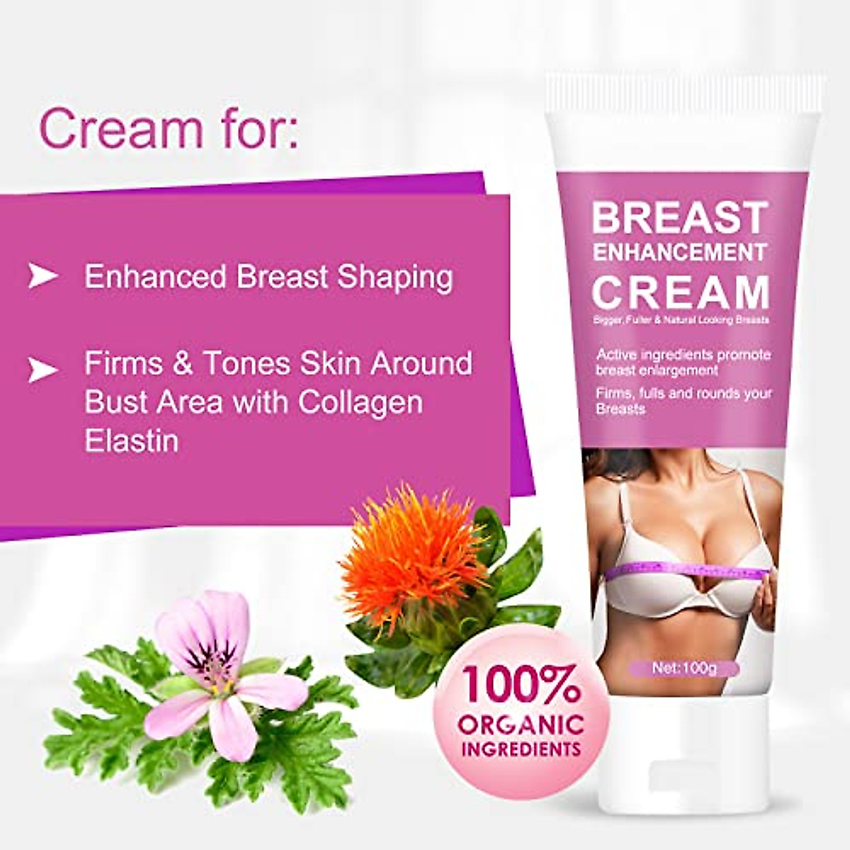 Breast Enhancement Cream, 100g Natural Breast Enlargement Cream for Breast Growth & Bigger Breast, Boob Cream with Gentle Formula to Lift, Firm & Tighten Breast