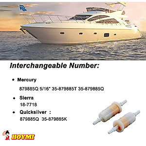 HOYMI 879885Q 5/16" Quicksilver in-line Fuel filter For Mercury Mariner 4-Stroke Outboard 35-879885T 35-879885Q 18-7718 Fits 40 50 60 75 115 135-300HP Verado