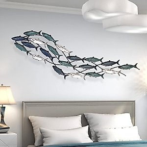 SUN RDPP Metal Fish Wall Art Decor, Large Coastal Ocean Metal Fish Wall Hangings Decor Wall Sculpture for Living Room Bedroom (A)