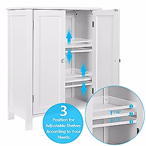 ZENY Bathroom Floor Storage Cabinet with Double Door + Adjustable Shelf, Wooden Organizer Cabinet for Living Room, Bathroom, Bedroom, Modern Home Furniture, White