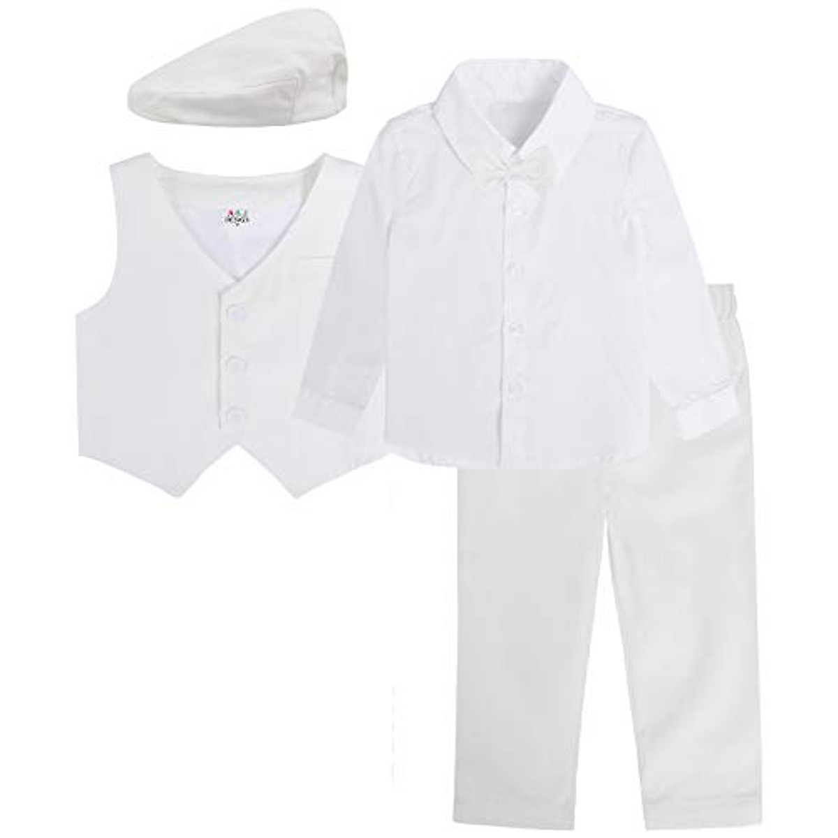 A&J DESIGN Baptism Outfits for Boys Christening Wedding Formal Dedication Blessing Ivory Suit with Newsboy Hat 3-4T