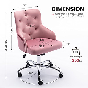 Five stars Furniture Home Office Chair,Tufted Velvet Button Computer Desk Chair Adjustable Height Swivel Task Chair (Purlish Pink)