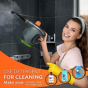 1250W Powerful Handheld Steam Cleaner with Detergent Container and Safety Lock, Multifunctional and Pressurized Hand Held Steamer for Kitchen, Bathroom, Windows and Floors, Steamer for Cleaning