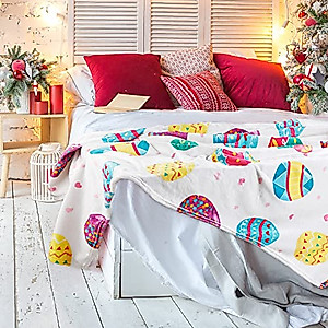 2 Pack Easter Throw Blanket Colorful Eggs Flannel Blanket Comfy Happy Easter Soft Cozy Lightweight Blanket for Sofa Couch Bed, 50 x 60 Inch
