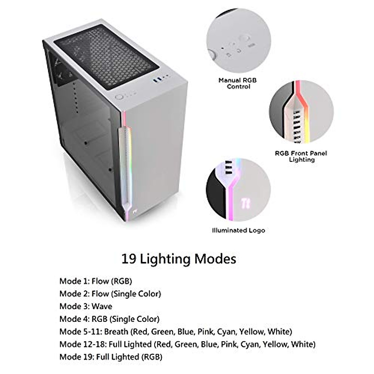 Thermaltake H200 Tempered Glass Snow Edition RGB Light Strip ATX Mid Tower Case with One 120mm Rear Fan Pre-Installed CA-1M3-00M6WN-03