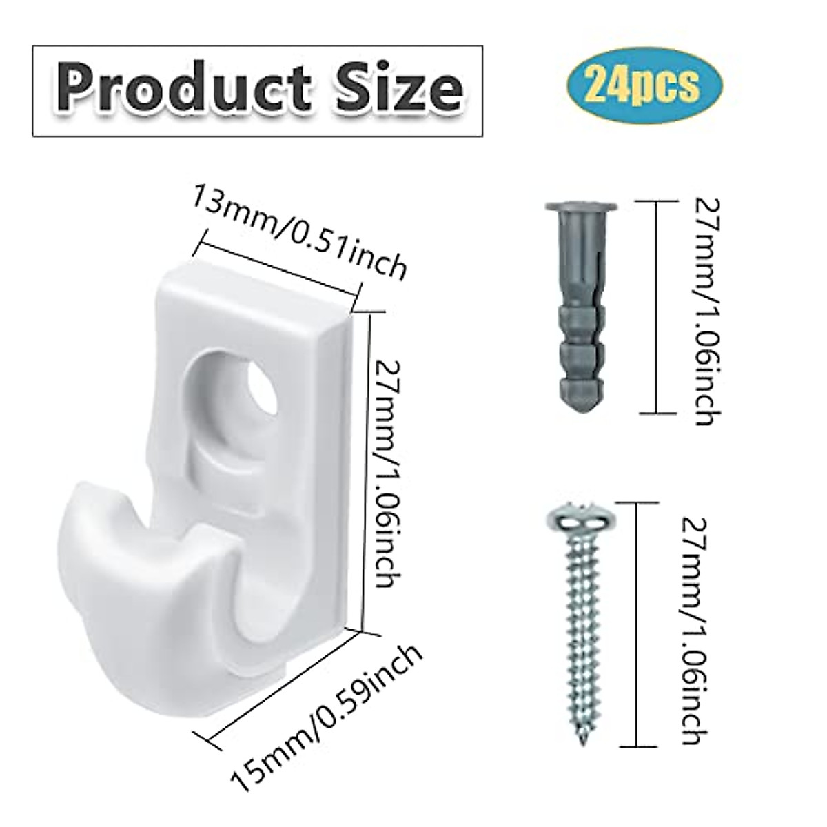 24 Pack White Down Wall Clip Closet Shelves Clips Wire Shelf Loop Clips Plastic Heavy Duty Wire Shelf Brackets Included Clips Screws and Expansion Tubes for Wire Closet Shelving