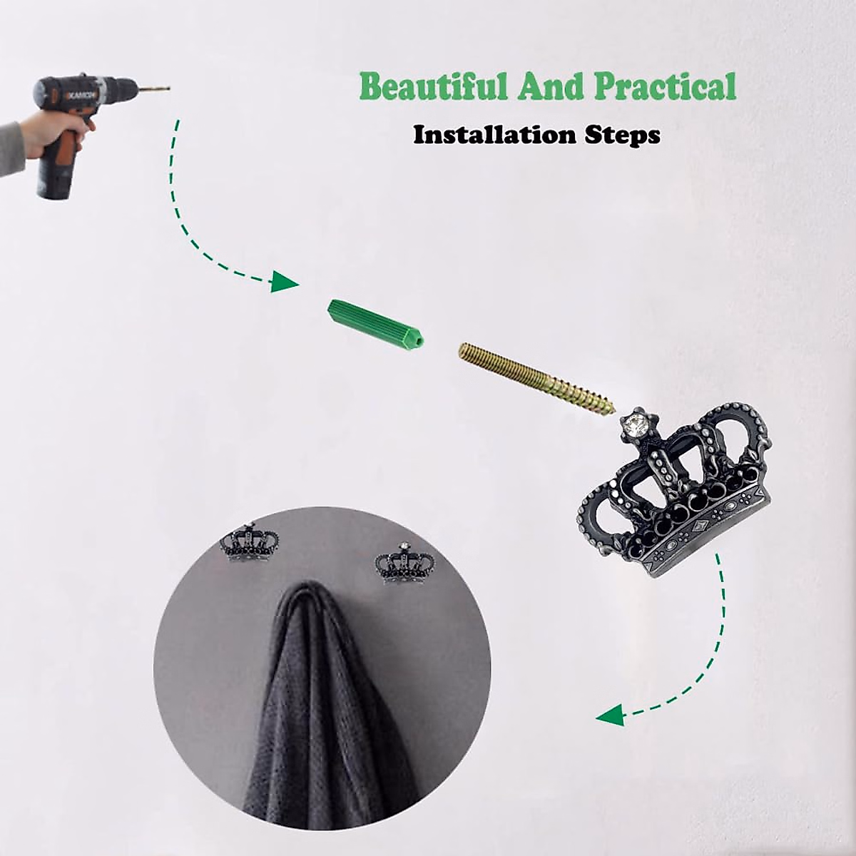 LB-LAIBA Crown Coat Hook, 4 Pcs Antique Decorative Wall Hooks, Wall Mounted Hanger Brackets Home Decor with Screws for Clothes, Hat, Bags, Key, Towel