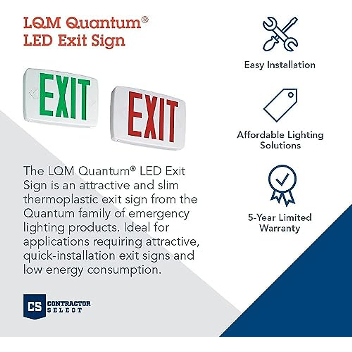 Lithonia Lighting LQM S W 3 G 120/277 EL N M6 Quantum Thermoplastic LED Emergency Exit Sign with Stencil-Faced White Housing and Green Letters with Nickel Cadium battery
