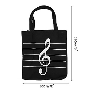 Music Notes Handbag Canvas Tote Bag Reusable Grocery Bag Shoulder Shopping Bag for Women Girls Gift (Black)