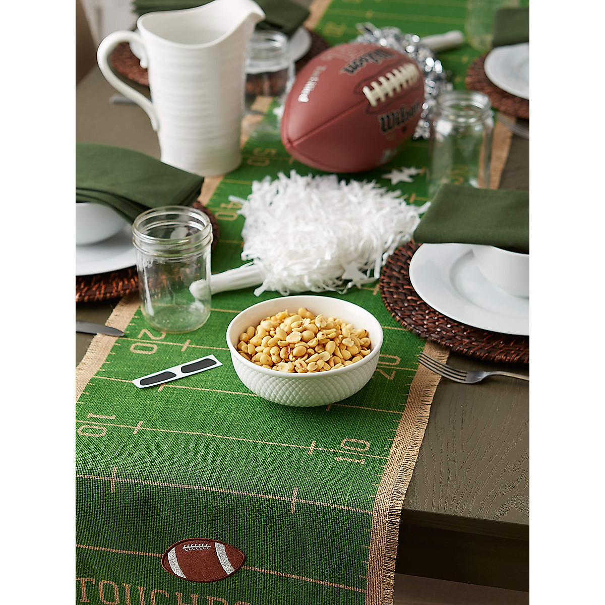 DII Football Decorations for Home & Kitchen Game Day Party Décor, Table Runner, 14x74, Jute Turf Field