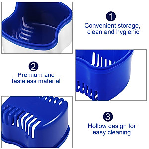 Retainer Case with Strainer Basket - Denture Storage Container Case Denture Cleaning Case for Braces, Dentures & Aligners (Blue)