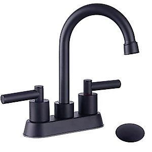 Black Bathroom Faucets, 4 Inch 2 Handle Centerset Bathroom Sink Faucet for 3 Hole, Lead-Free, RV Vanity Sink Faucet with Pop Up Drain and Water Supply Lines